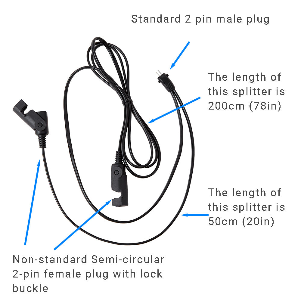 2 Pin Splitter Y Cable Male to Semi-circular 2-pin female plug with lo ...